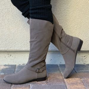 Macy's | Shoes | Gray Wide Calf Equestrian Knee High Riding Boots ...